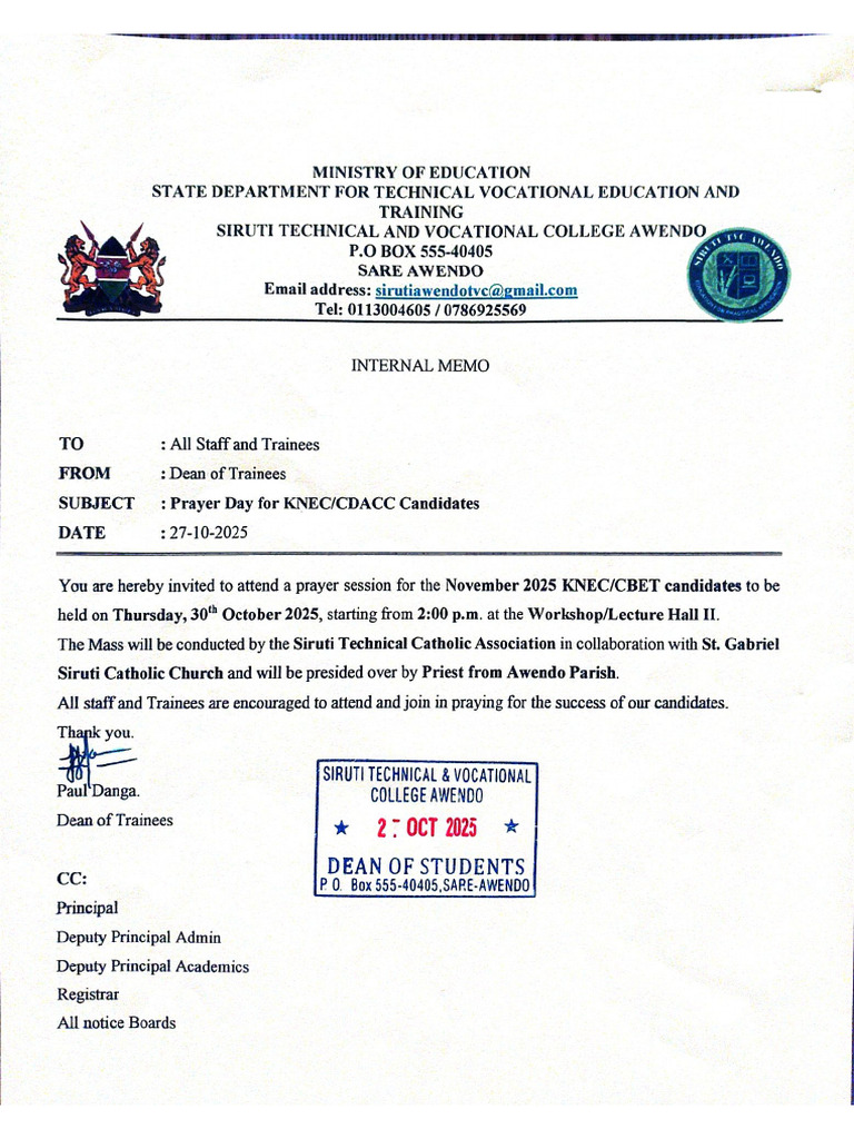 Prayer Day Memo | PDF