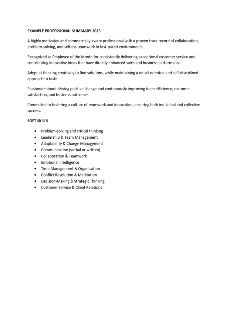 Professional Summary 2025 Office | PDF