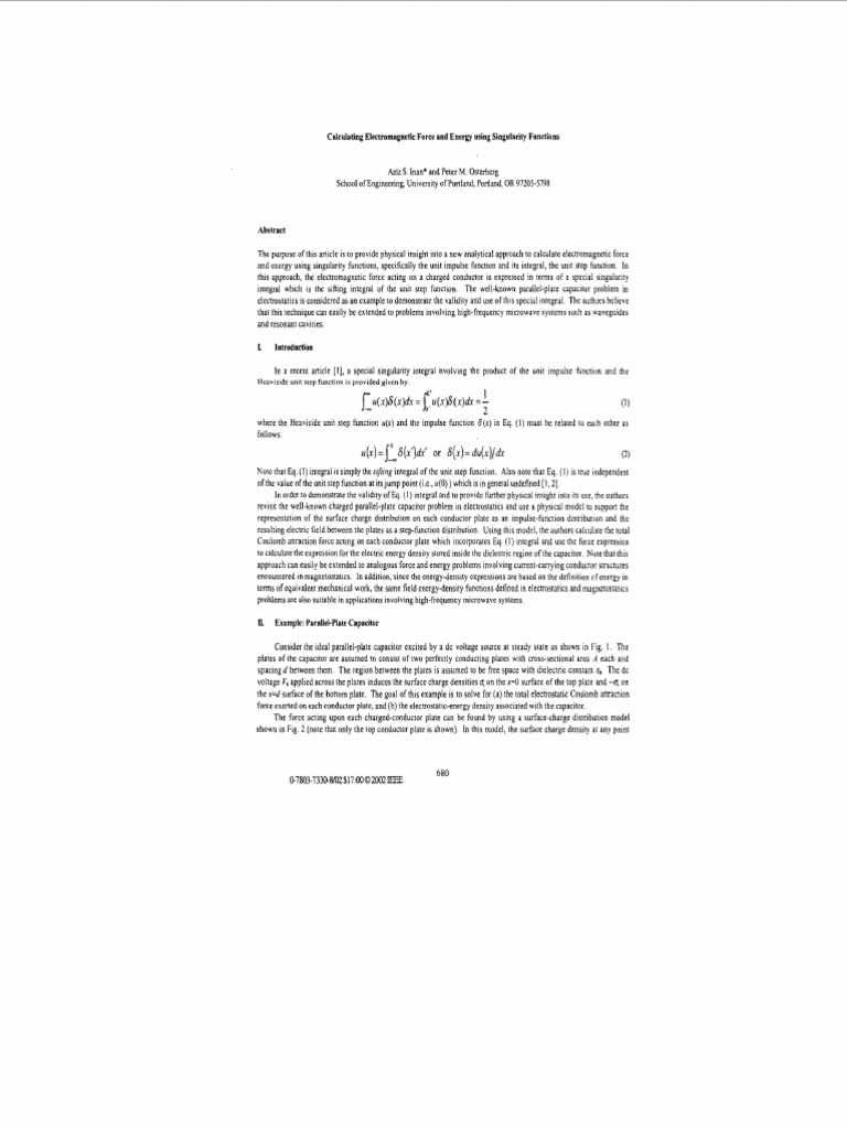 Calculating Electromagnetic Force and Energy Using Singularity Functions | PDF | Capacitor ...
