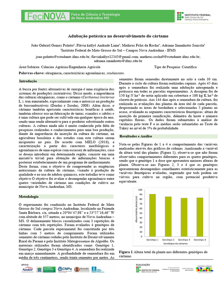 Adubação Potássica e Cártamo: Estudo Agronômico | PDF | Agricultura