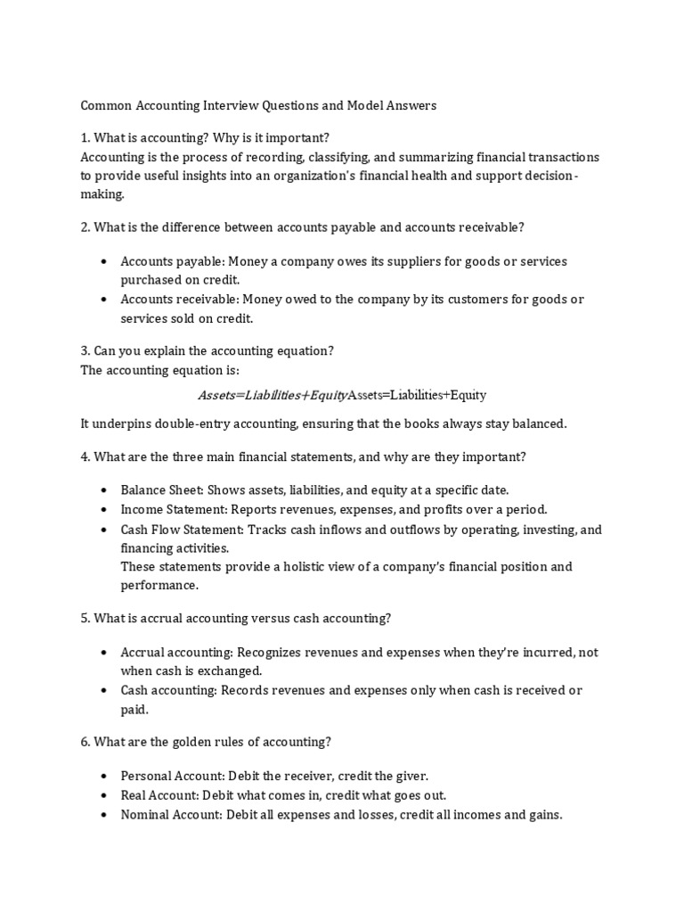 Accounting Interview Questions & Answers | PDF | Debits And Credits ...