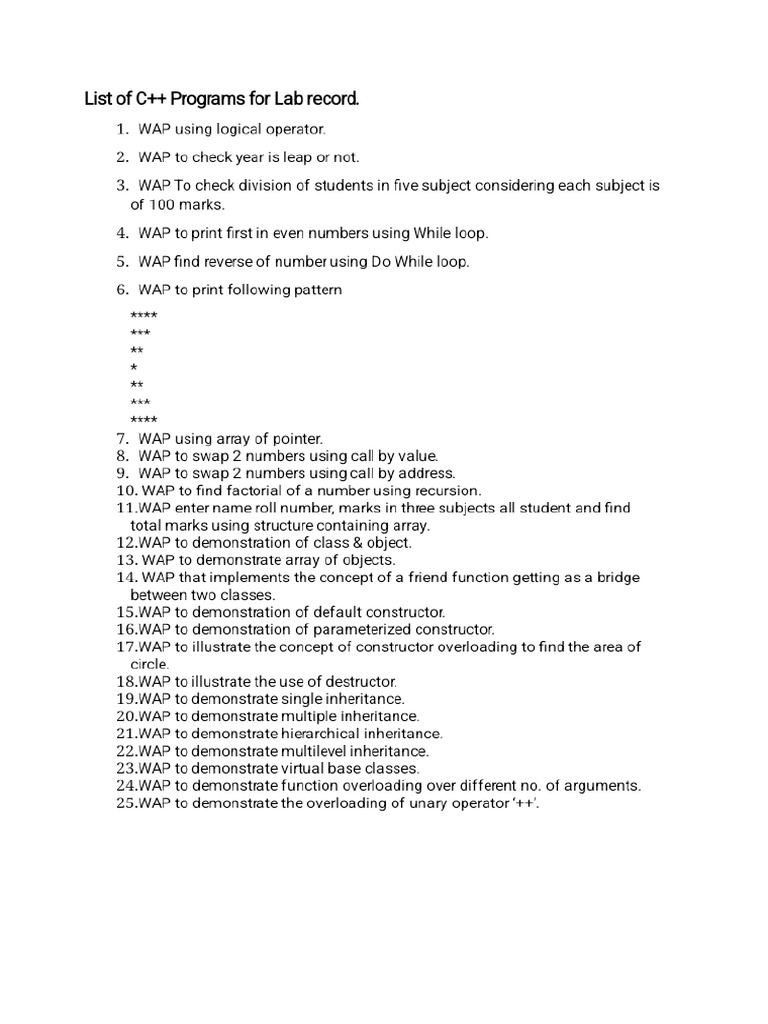 C++ Programs List | PDF