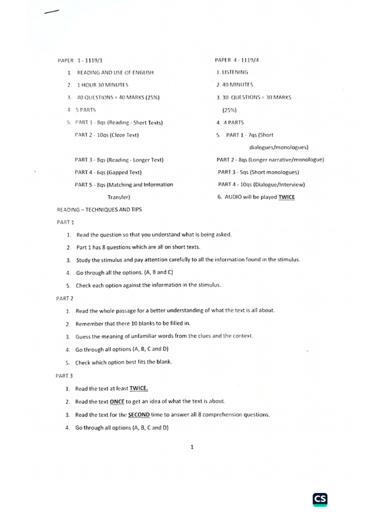 Form 5 English Paper 1-Paper 4 | PDF