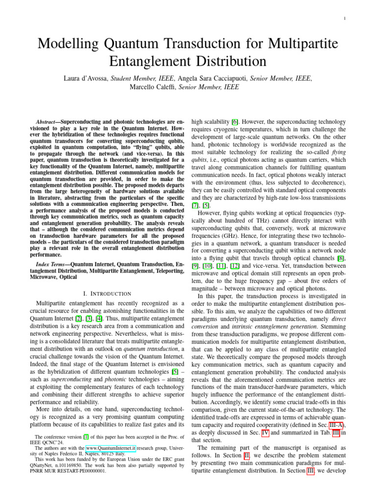 Modelling Quantum Transduction For Multipartite Entanglement ...