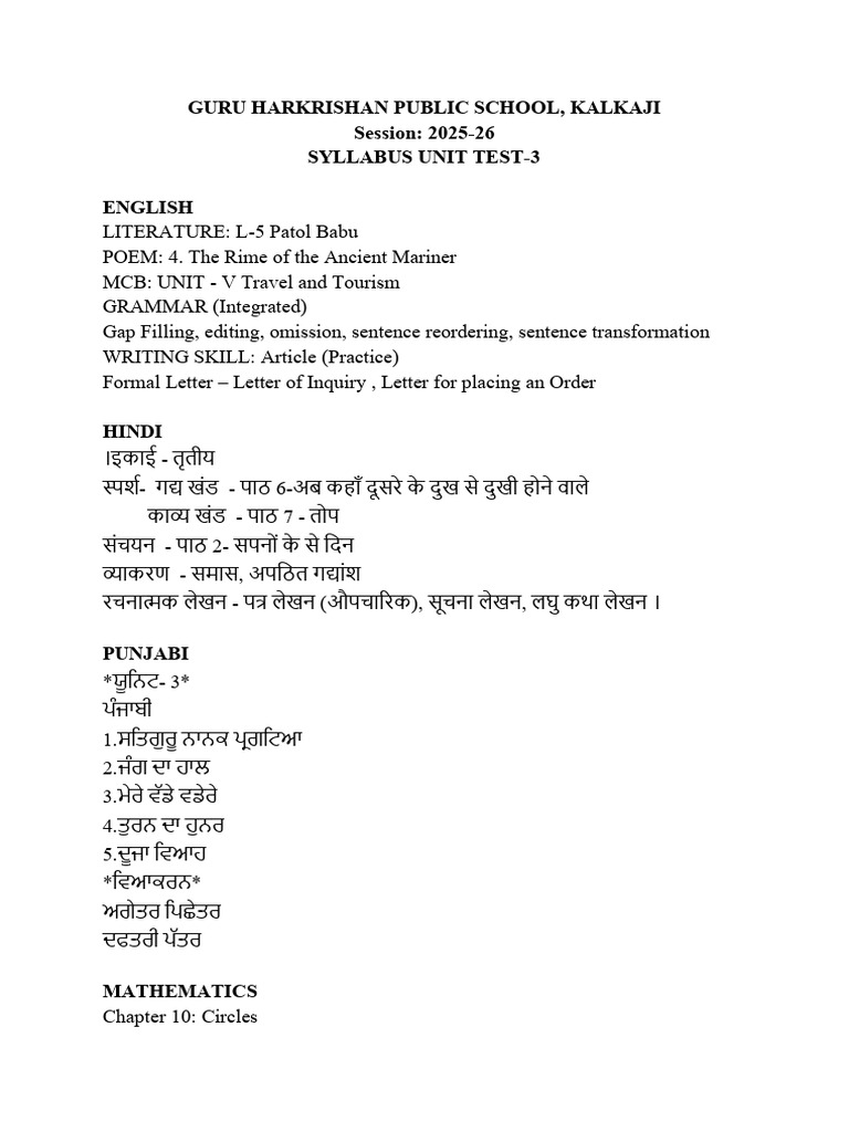 Class 10 Syllabus | PDF