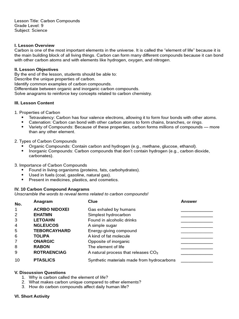 Understanding Carbon Compounds in Science | PDF | Carbon | Organic ...