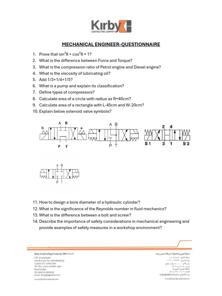 Mechanical Engineer Questionnaire | PDF