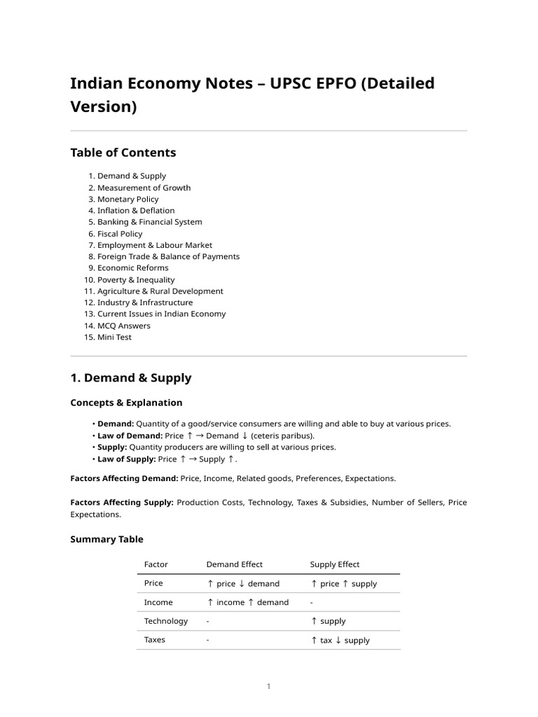 Indian Economy Upsc Epfo Notes Detailed | PDF | Gross Domestic Product ...