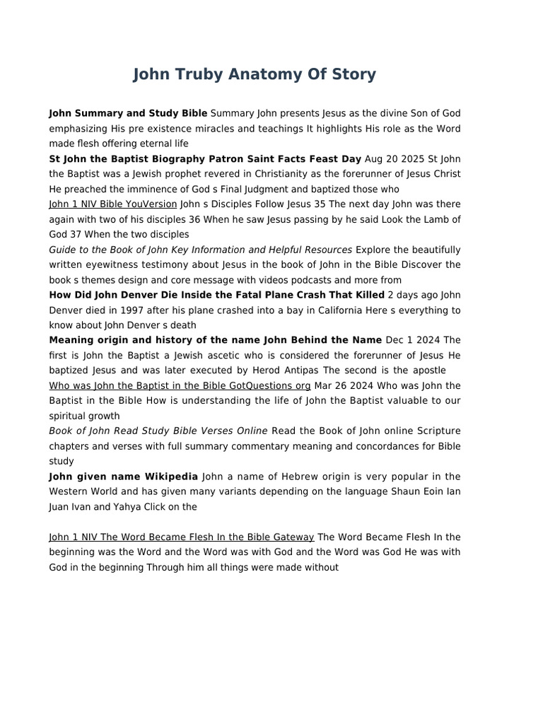 Truby's Storytelling Framework Explained | PDF | John The Baptist ...