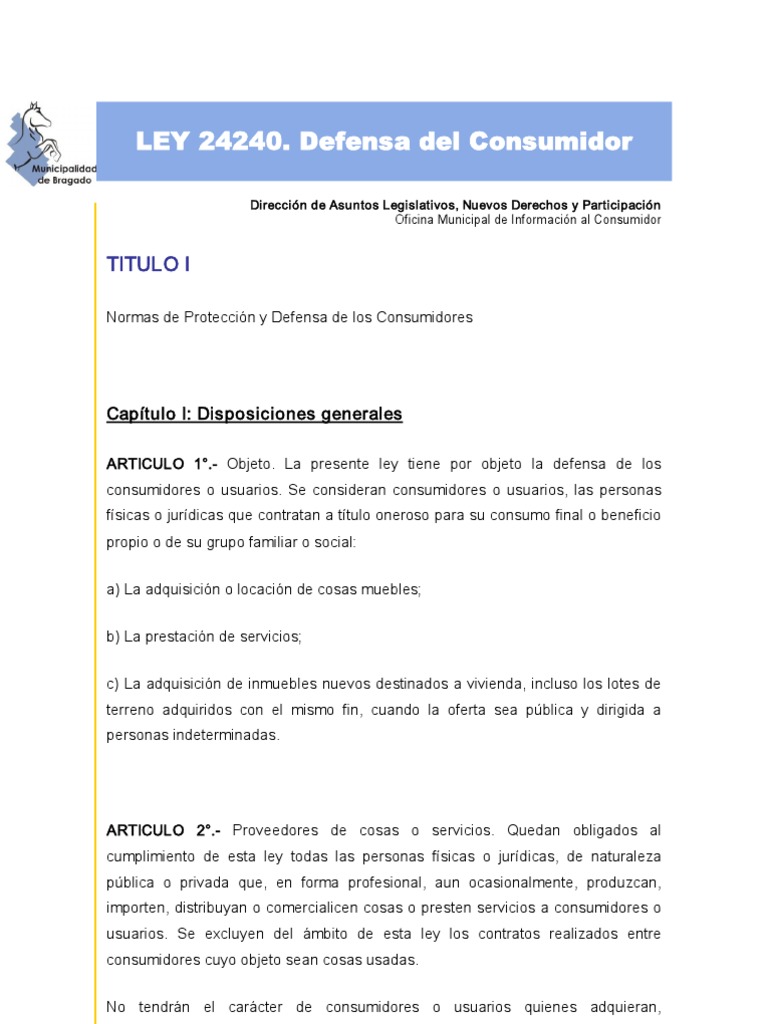 Ley 24240 Defensa Del Consumidor | PDF | Protección al Consumidor | Los ...
