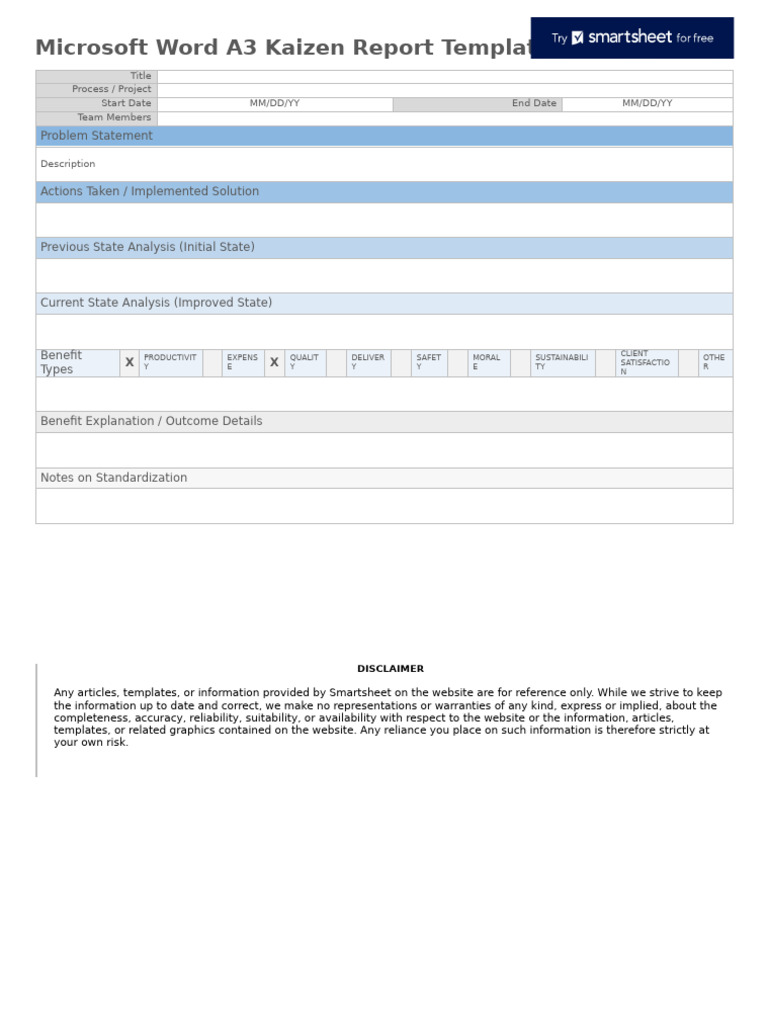 Ic Microsoft Word A3 Kaizen Report Template 12133 Word | PDF