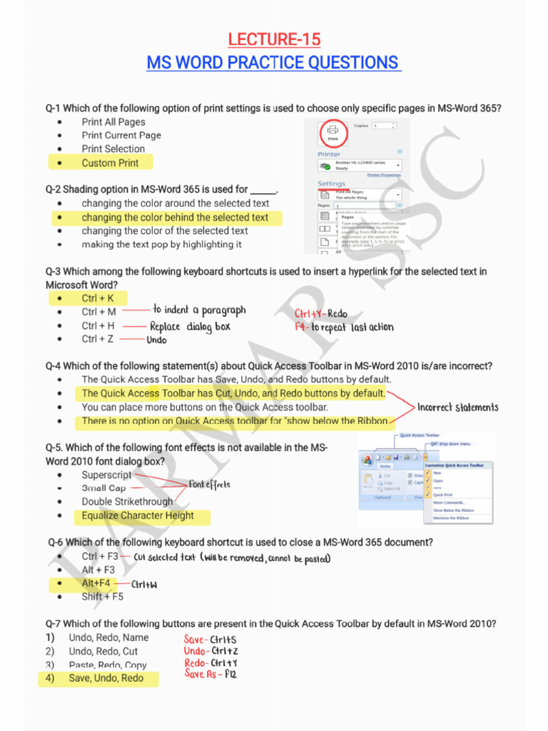 MS - Word Practice Questions | PDF