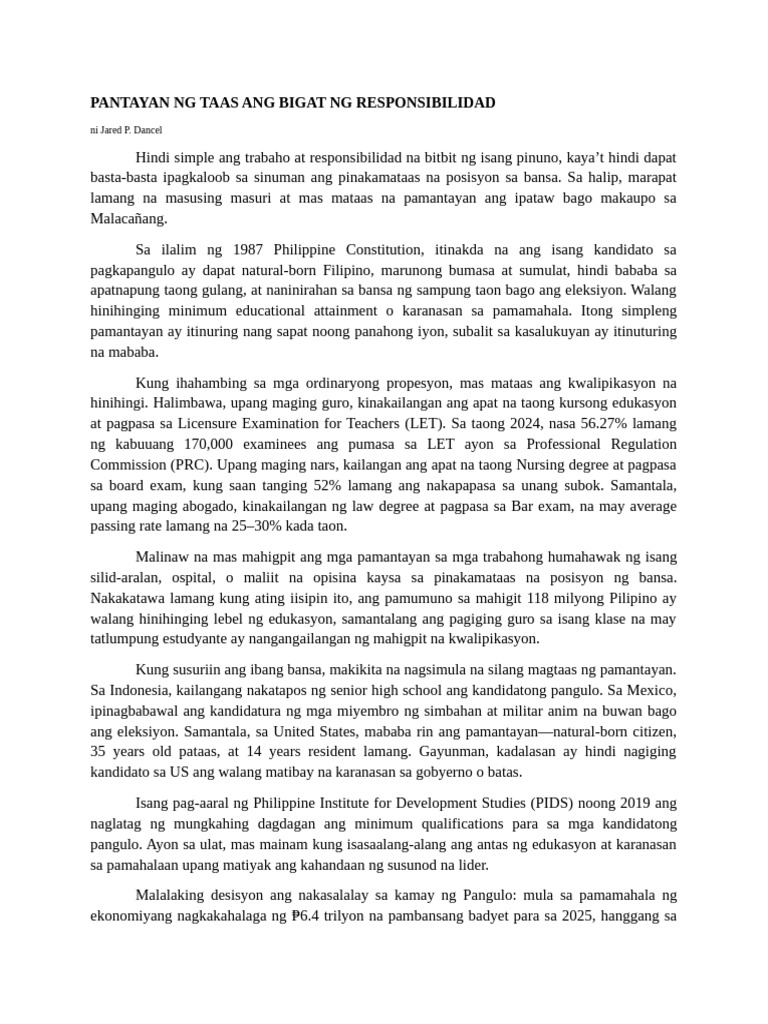 Jared Presidential Standards Editoryal | PDF