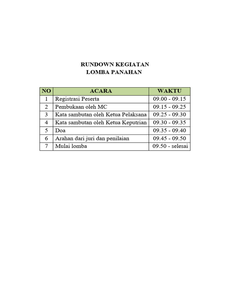 Rundown Kegiatan Lomba Panahan | PDF