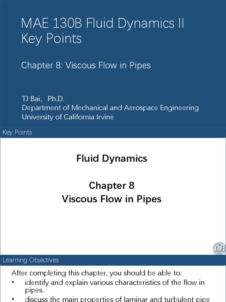 MAE 130B Ch 8 Viscous Flow in Pipes (1) | PDF | Fluid Dynamics | Turbulence