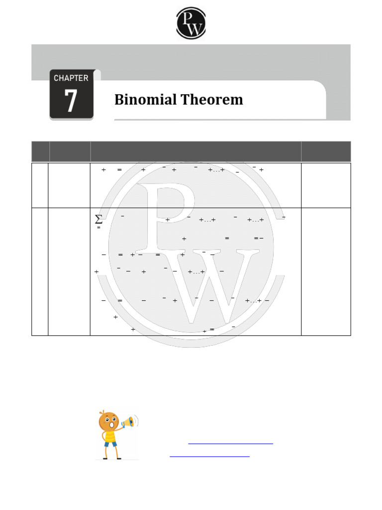 Binomial Theorem Formula Sheet | PDF