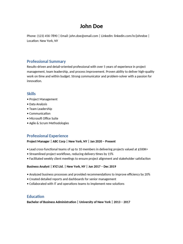 ATS Friendly CV John Doe | PDF
