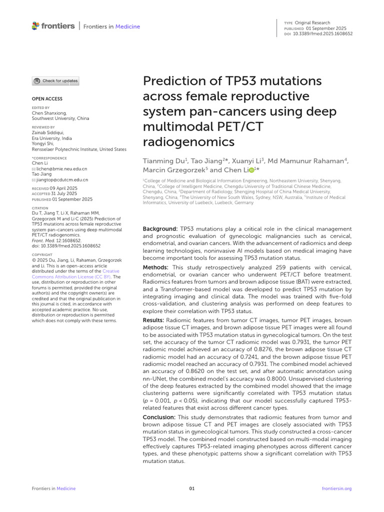 Predicting TP53 Mutations in Gynecological Cancers | PDF | Medicine ...