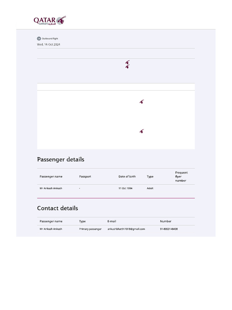 Qatar Airways - Trip Summary - Ankush | PDF | Airlines | Transport