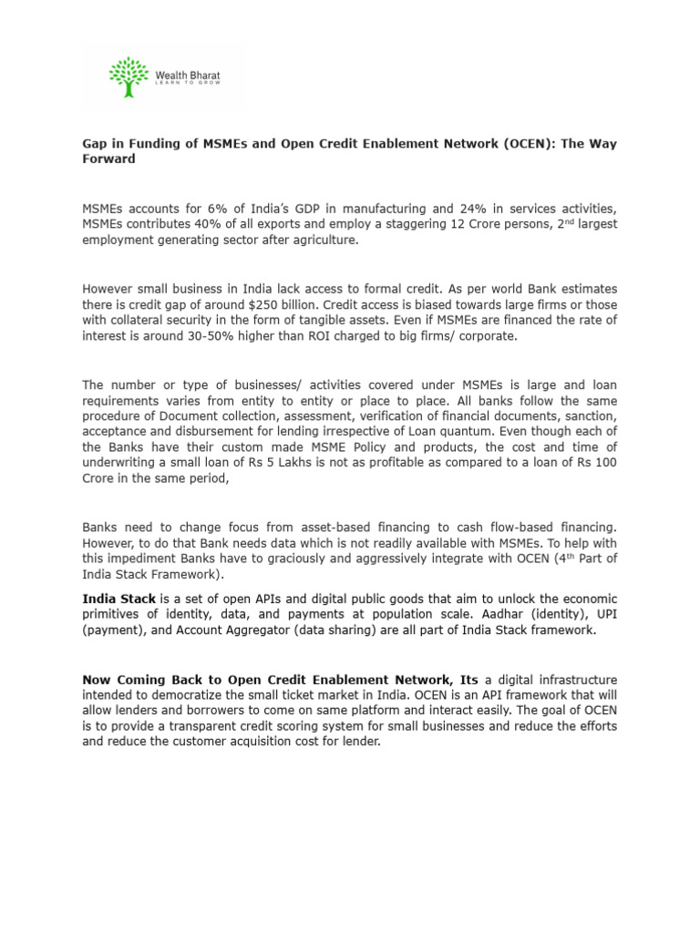 OCEN: Bridging MSME Funding Gaps | PDF | Loans | Banks