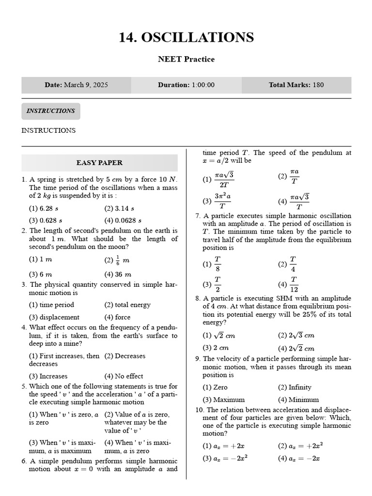 14. OSCILLATIONS | PDF | Oscillation | Pendulum