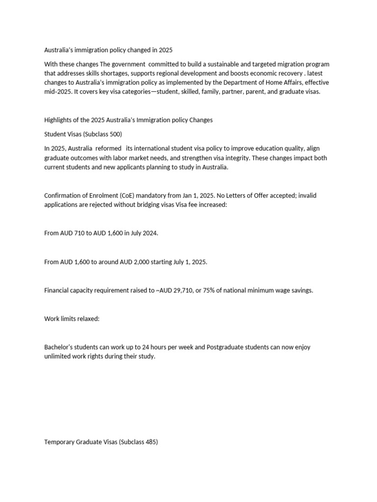 2025 Australia Immigration Policy Changes | PDF | Travel Visa | Immigration