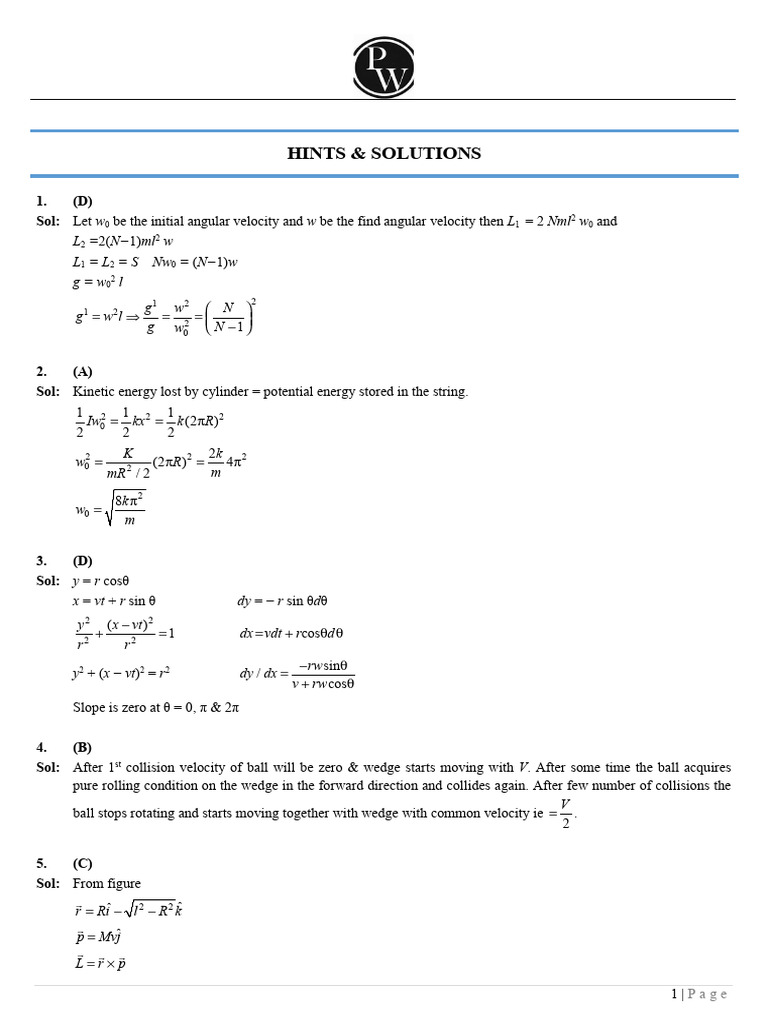 Rigid Body Motion - Sol. | PDF | Acceleration | Rotation Around A Fixed ...
