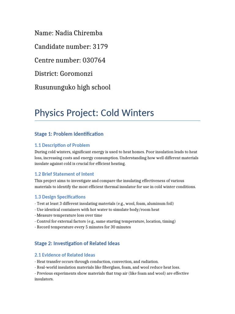 Cold Winters Physics Project (1) (AutoRecovered) | PDF | Thermal ...