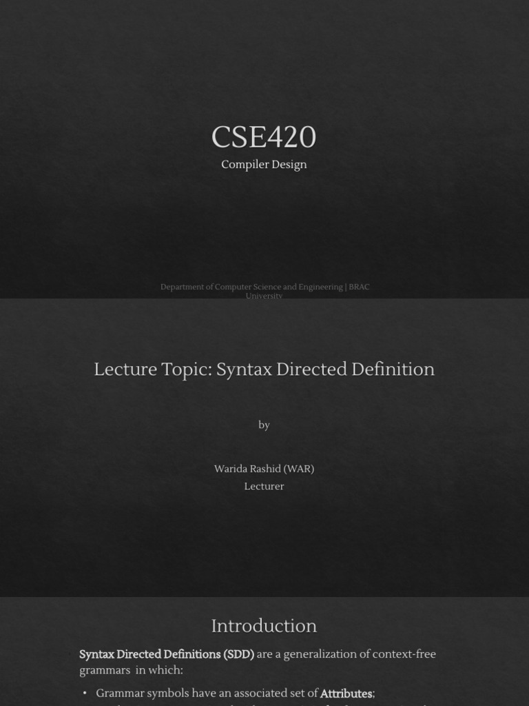 Lecture09_Syntax Directed Definition | PDF | Syntax (Logic) | Computer Programming