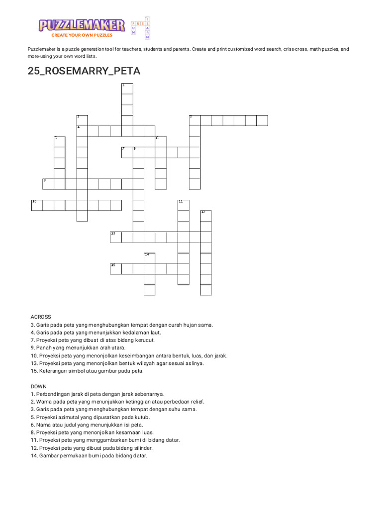 Puzzle Criss-Cross untuk Pendidikan | PDF