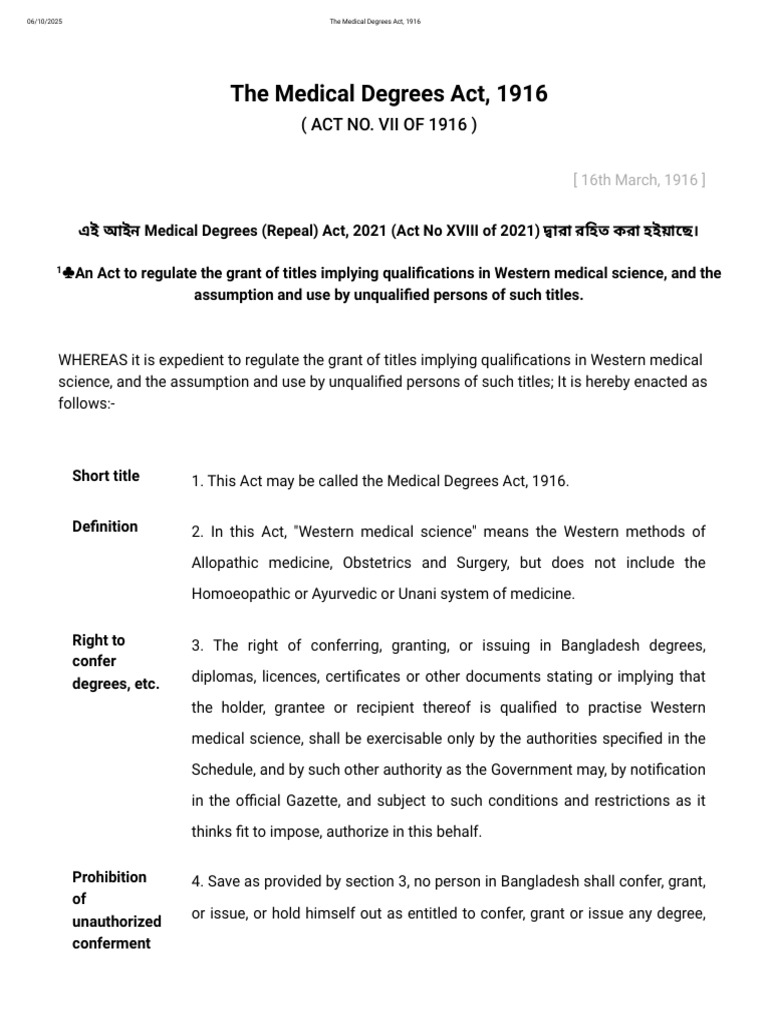 Medical Degrees Act of 1916 Overview | PDF | Government | Public Law