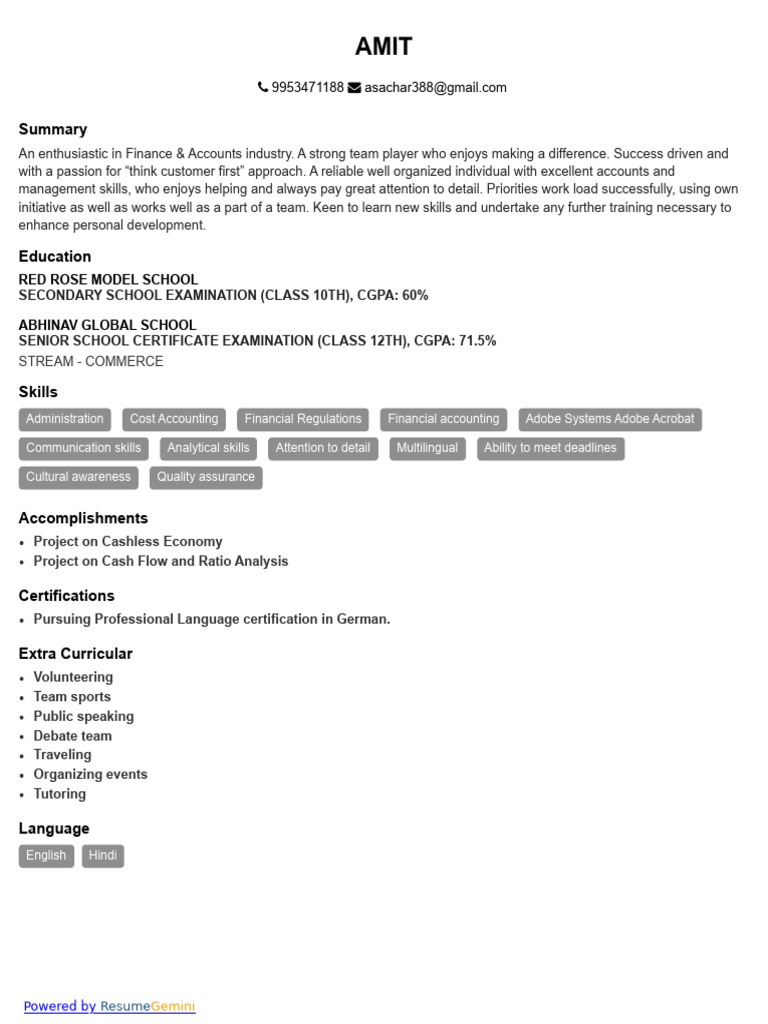 Finance & Accounts Resume Summary | PDF