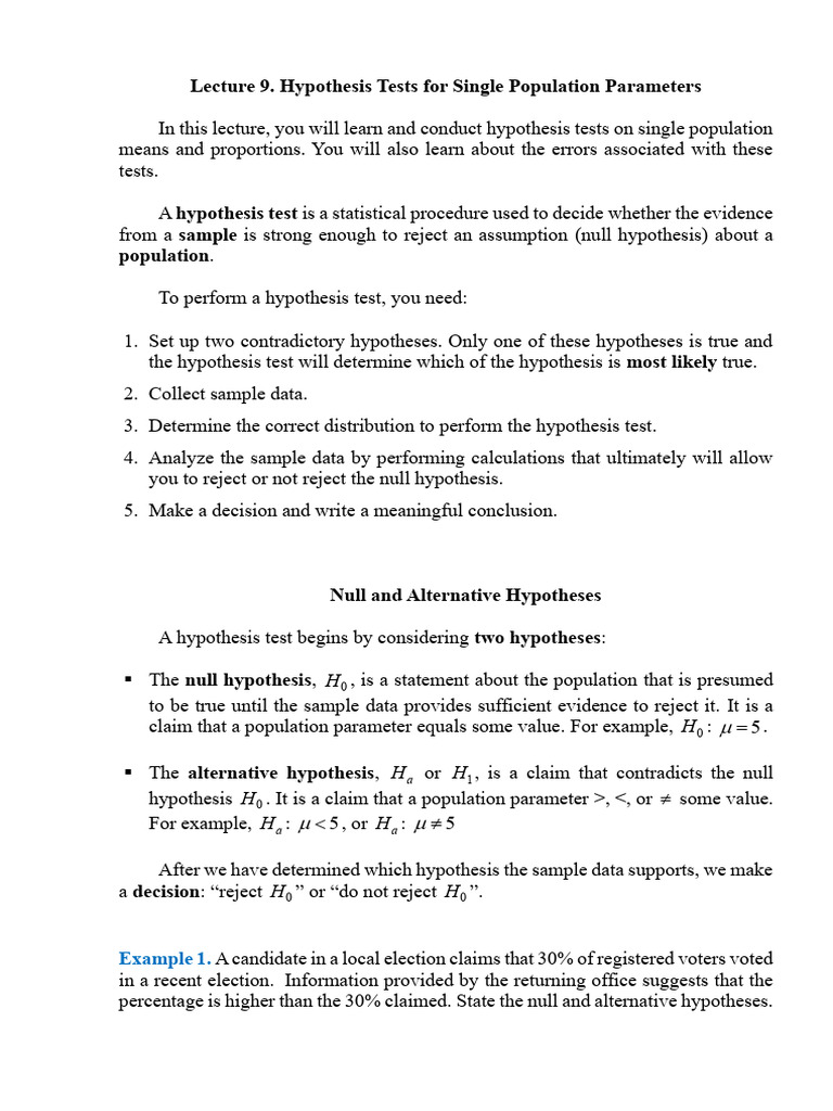 Lecture 9. Hypothesis Tests | PDF | P Value | Hypothesis