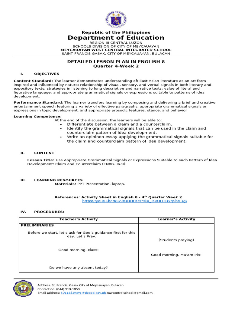 Claim and Counterclaim | PDF | Essays | Learning