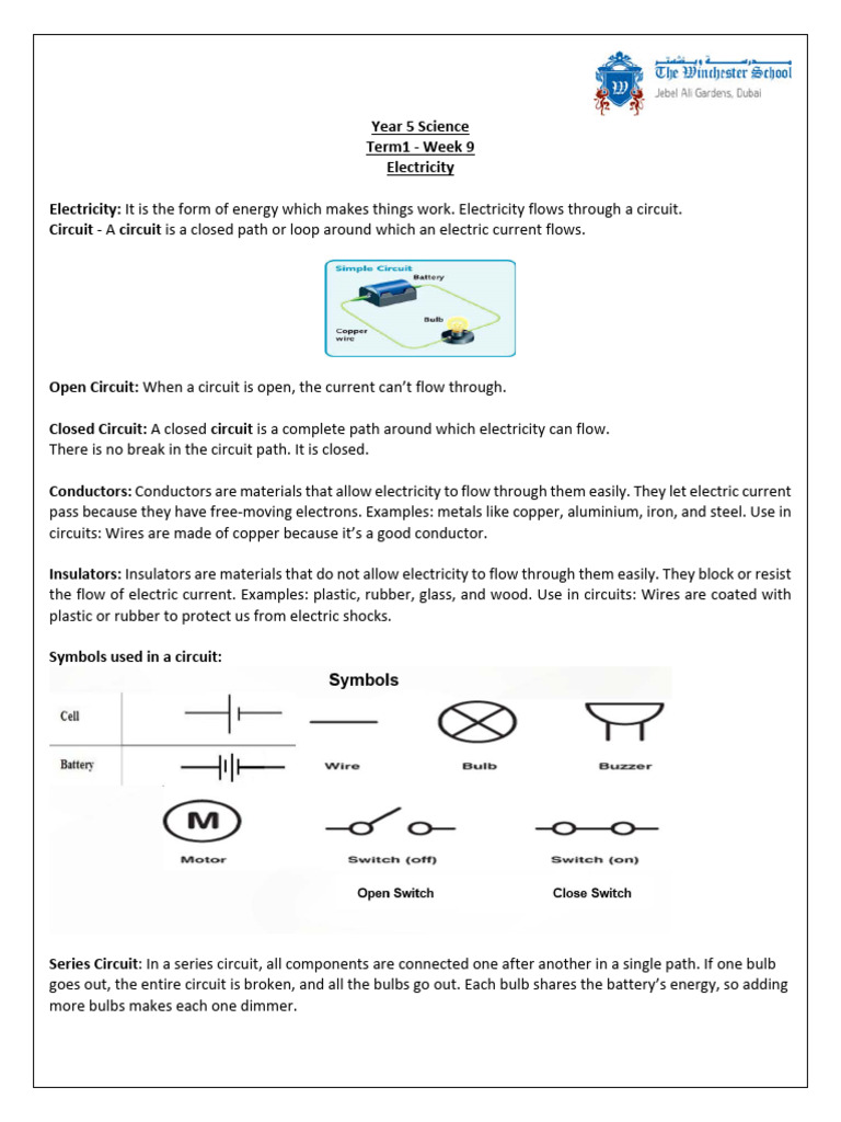 Year 5 Science Term1 Week 9 Resource Electricity | PDF | Series And ...