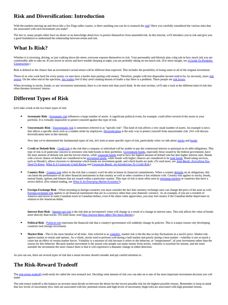 Risk and Diversification | PDF | Financial Risk | Diversification (Finance)