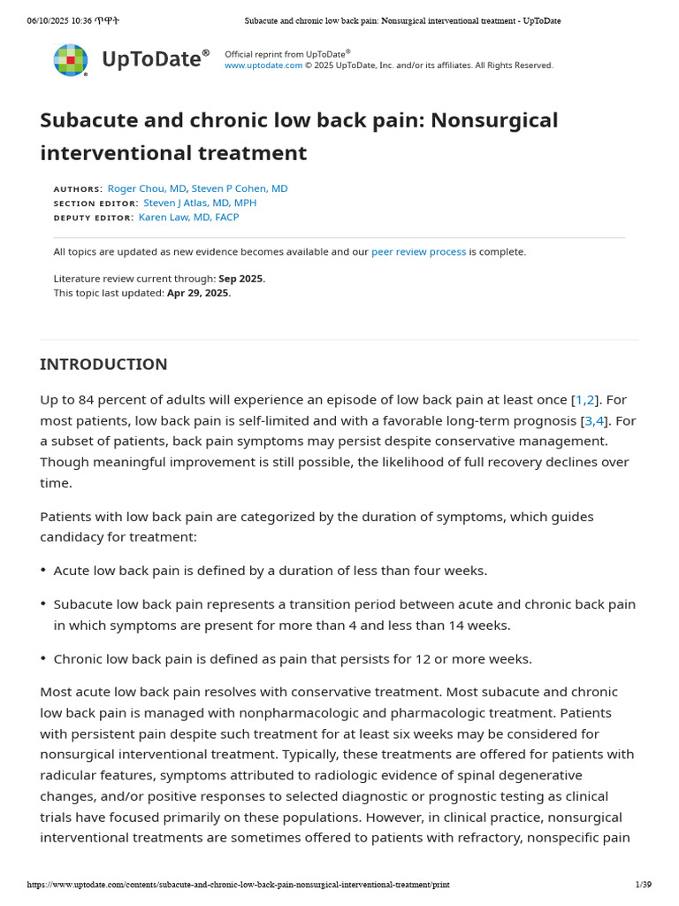 Subacute and Chronic Low Back Pain - Nonsurgical Interventional ...