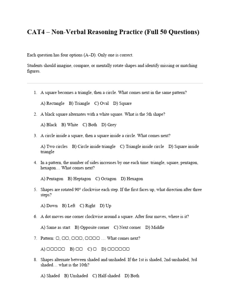 Non-Verbal Reasoning Practice Test | PDF | Shape | Triangle