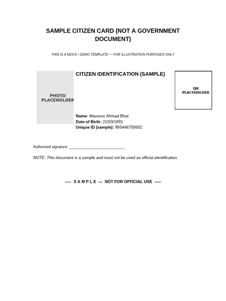 SAMPLE Citizen Card Manzoor Ahmad Bhat | PDF