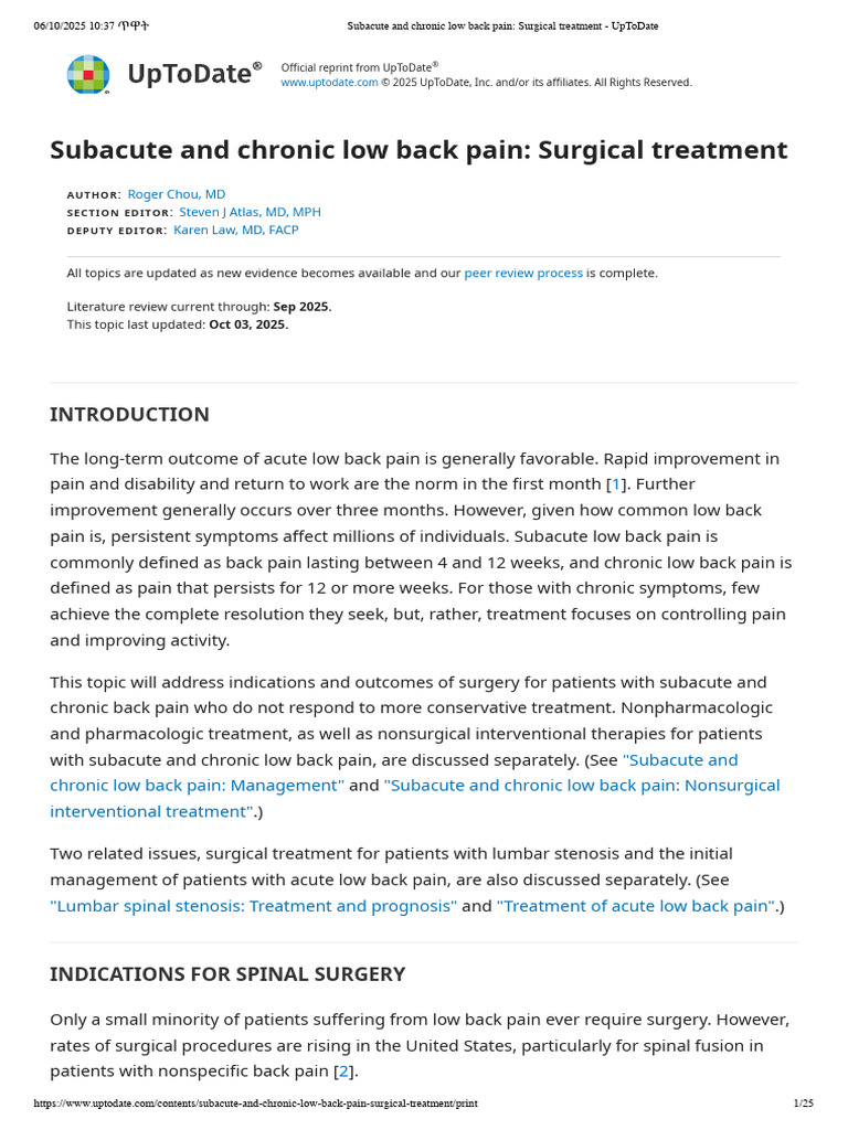 Subacute and Chronic Low Back Pain - Surgical Treatment - UpToDate ...
