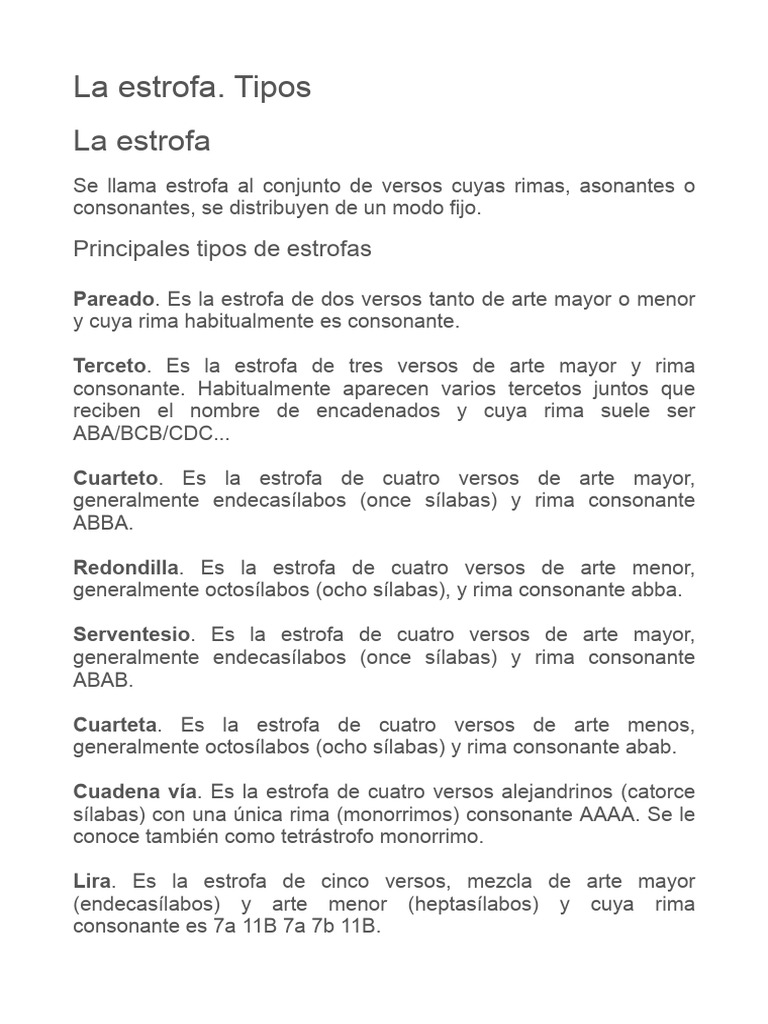Tipos de Estrofas | PDF | Rima | Sonetos