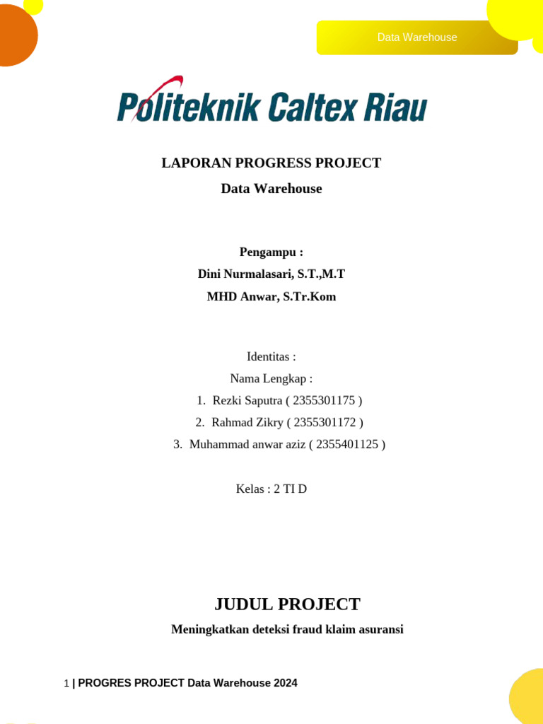 Progres Proyek Data Warehouse Asuransi | PDF