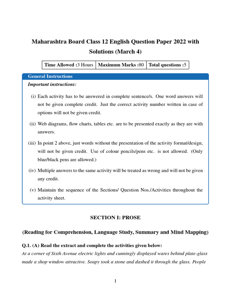 Maharashtra Class 12 English Solutions | PDF | The Sign Of The Four