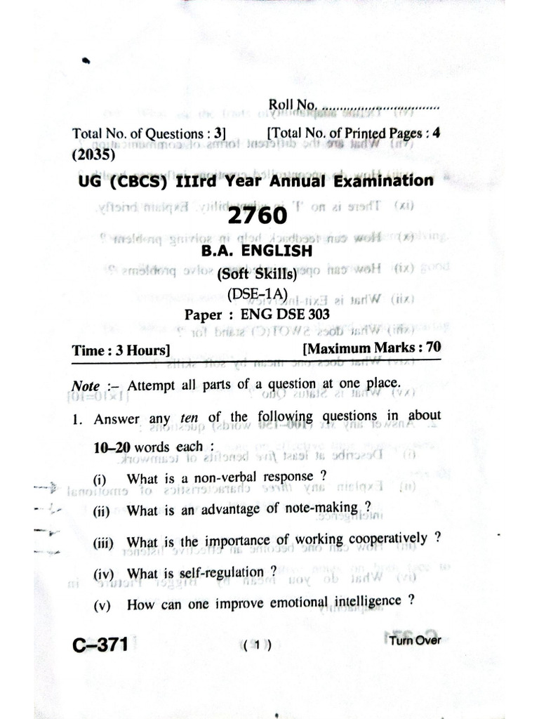 Soft Skills Question Paper | PDF