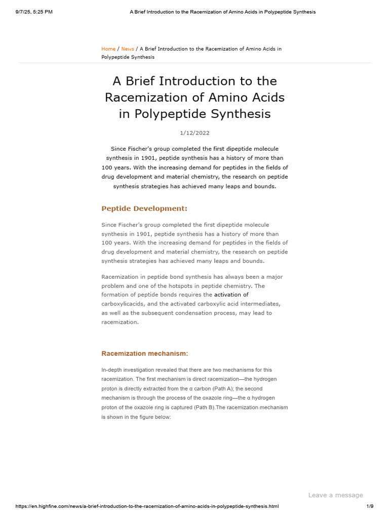 A Brief Introduction To The Racemization of Amino Acids in Polypeptide ...