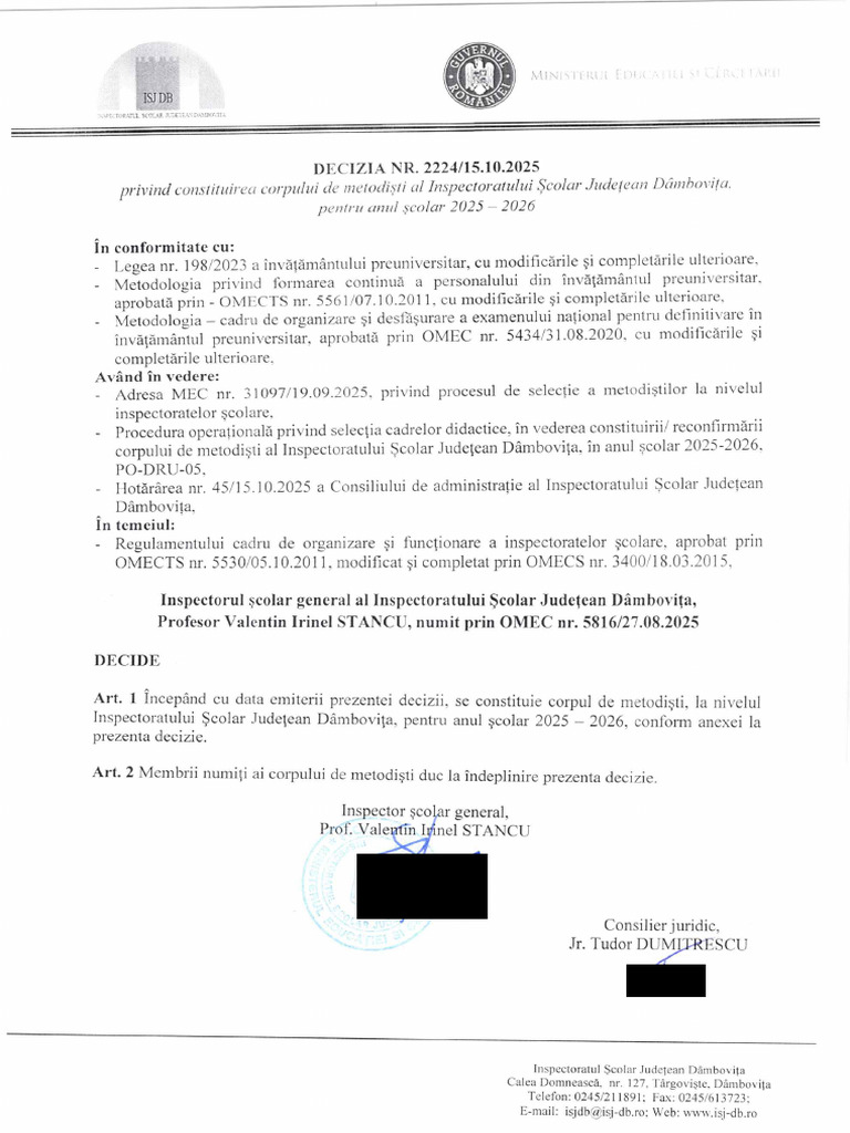 DB Decizie Corp Metodisti 2025 2026 Site | PDF