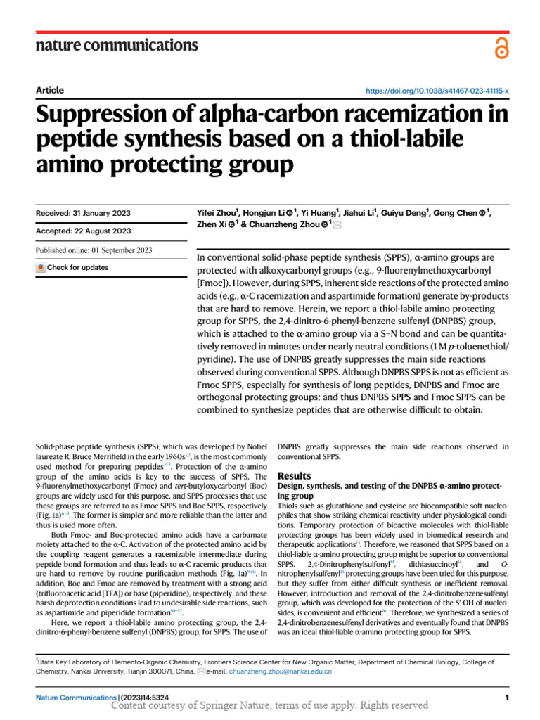 Suppression of Alpha-Carbon Racemization in Peptid | PDF | Chemical ...