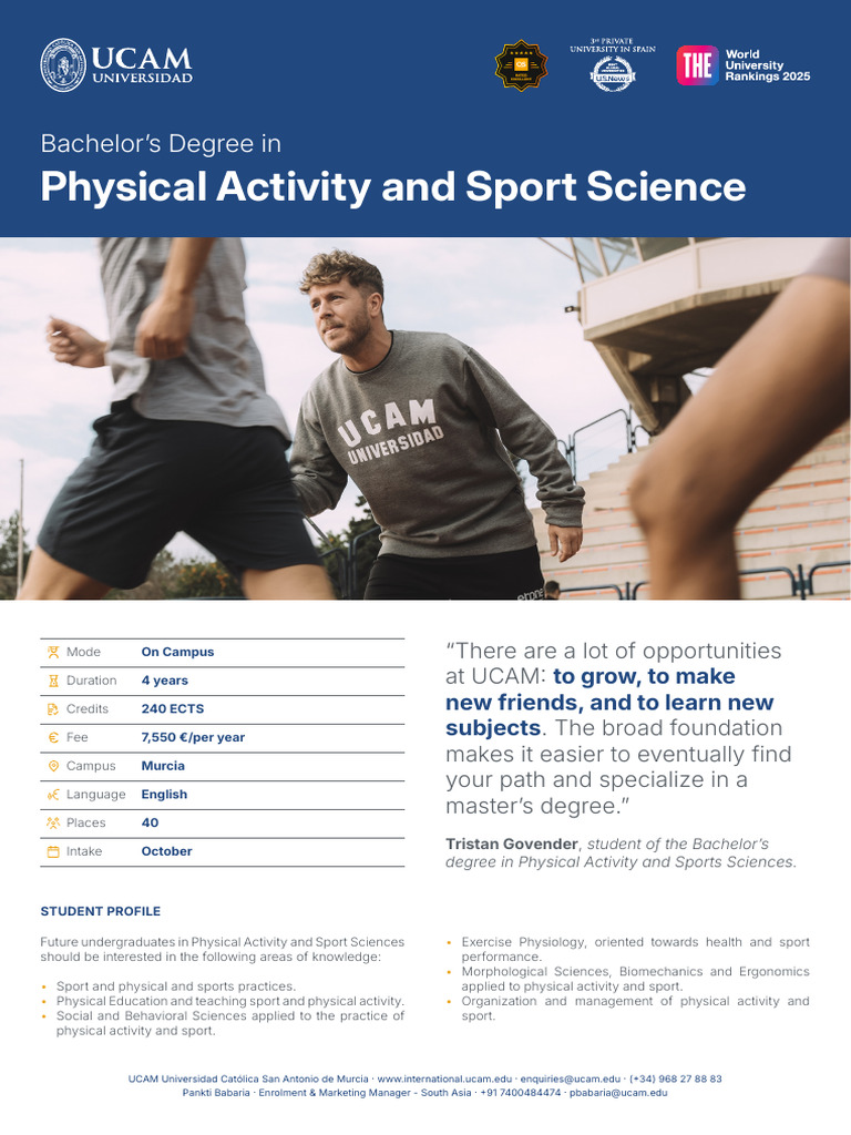 Ucam Bachelor Degree in Physical Activity and Sport Sciences South Asia ...