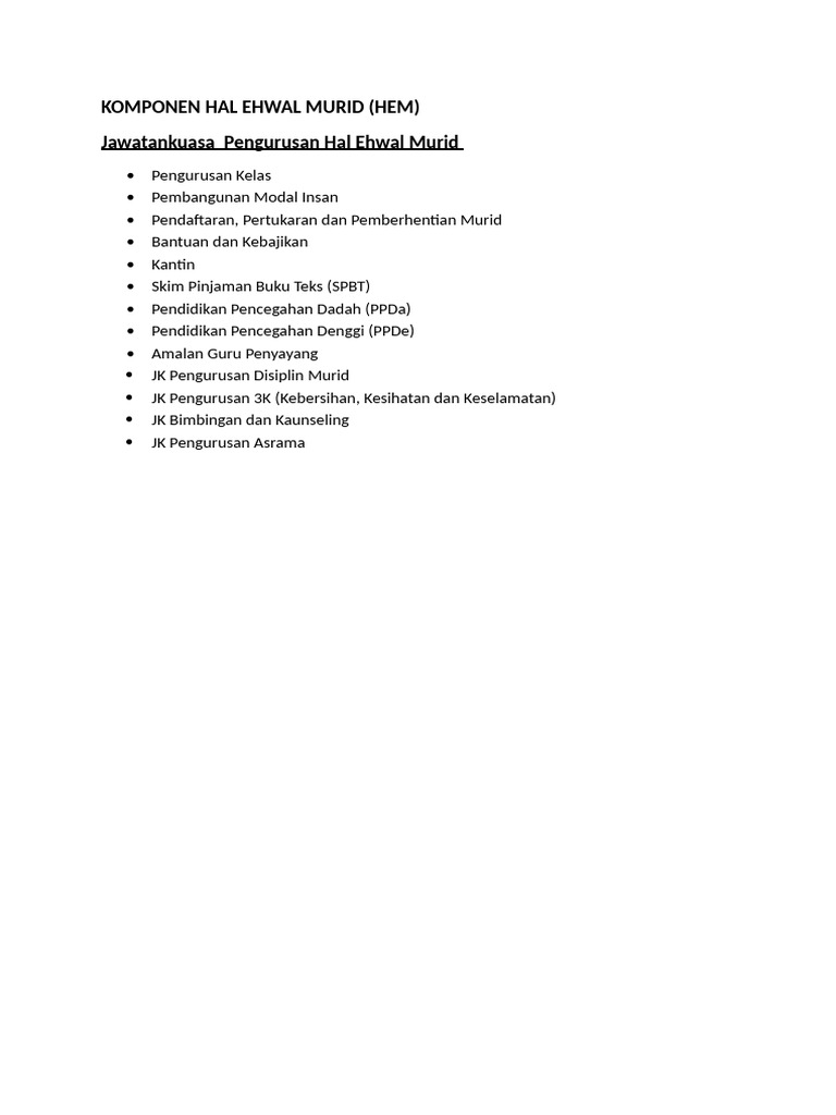 Komponen Hal Ehwal Murid | PDF