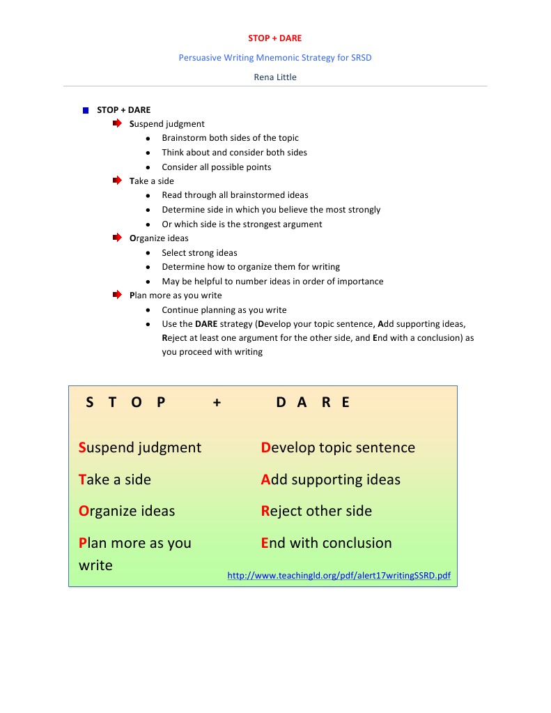 Persuasive Writing Strategy: STOP + DARE | PDF